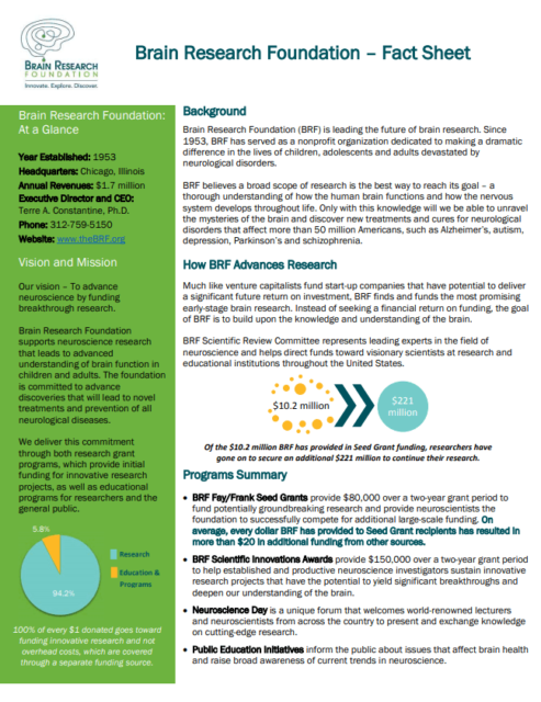 Brain Research Foundation - Fact Sheet | Brain Research Foundation